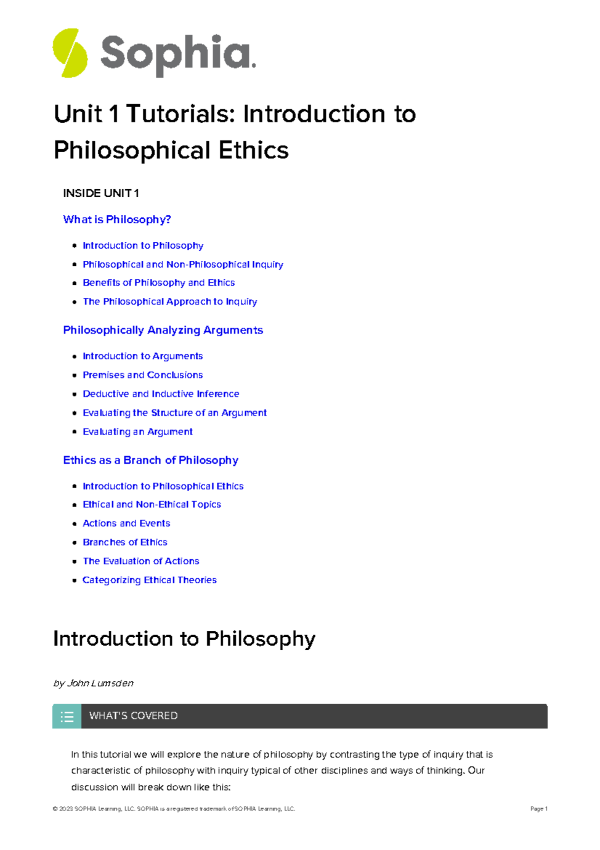 Unit 1 tutorials introduction to philosophical ethics - Unit 1 ...