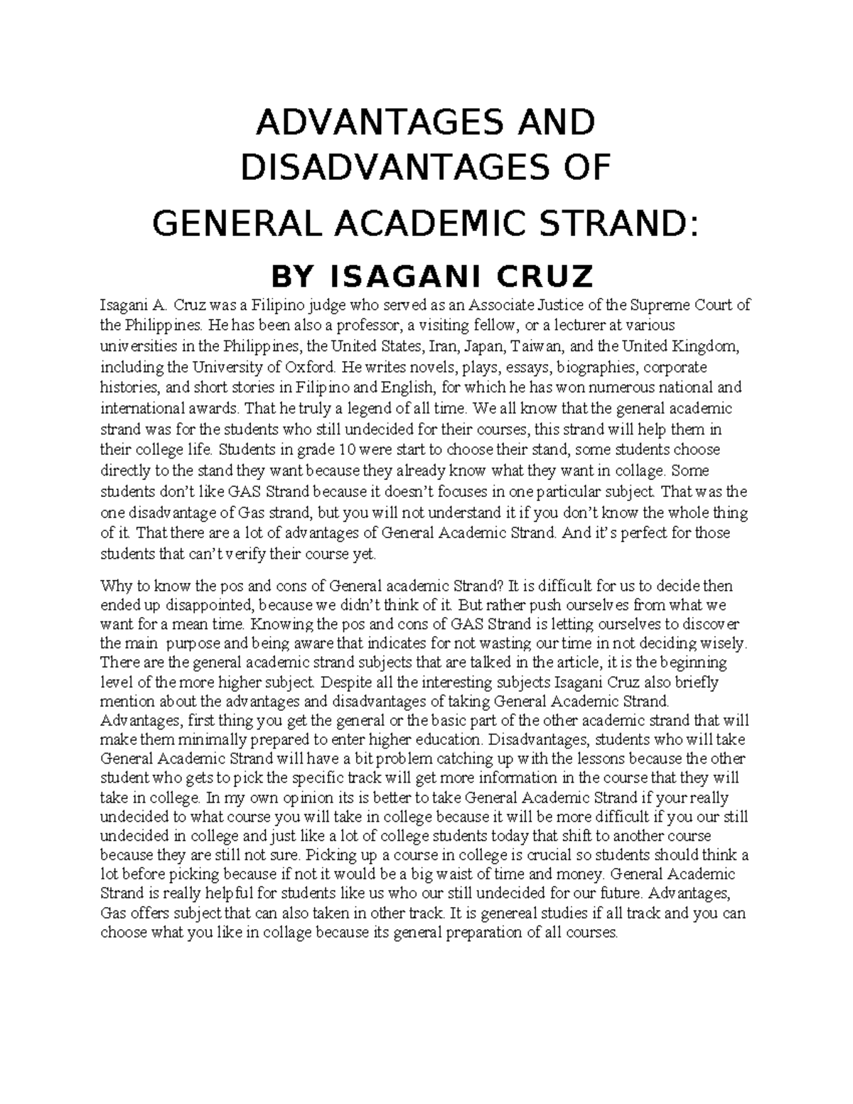 Advantages AND Disadvantages OF General - ADVANTAGES AND DISADVANTAGES ...