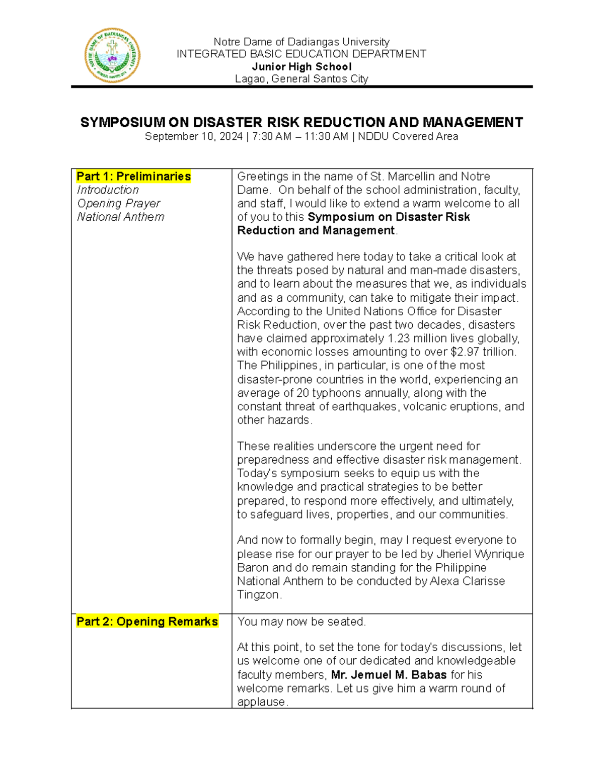 Symposium ON Disaster RISK Reduction AND Management Script - INTEGRATED ...