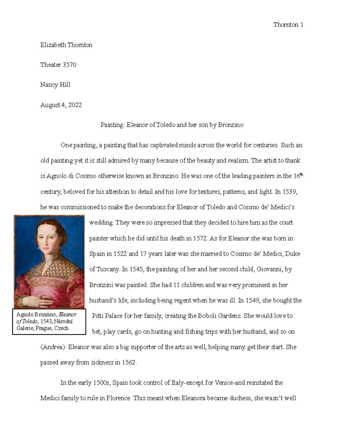 Costume History Final Essay: Eleanor of Toledo - Elizabeth Thornton ...