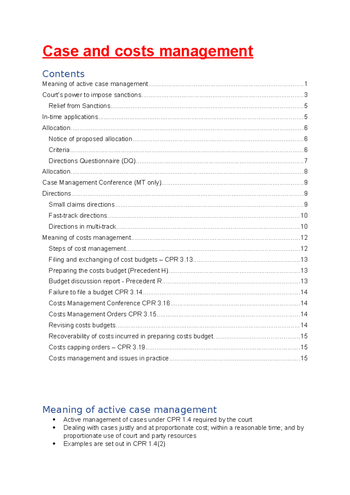 Case and costs management - Case and costs management Meaning of active case management Active ...