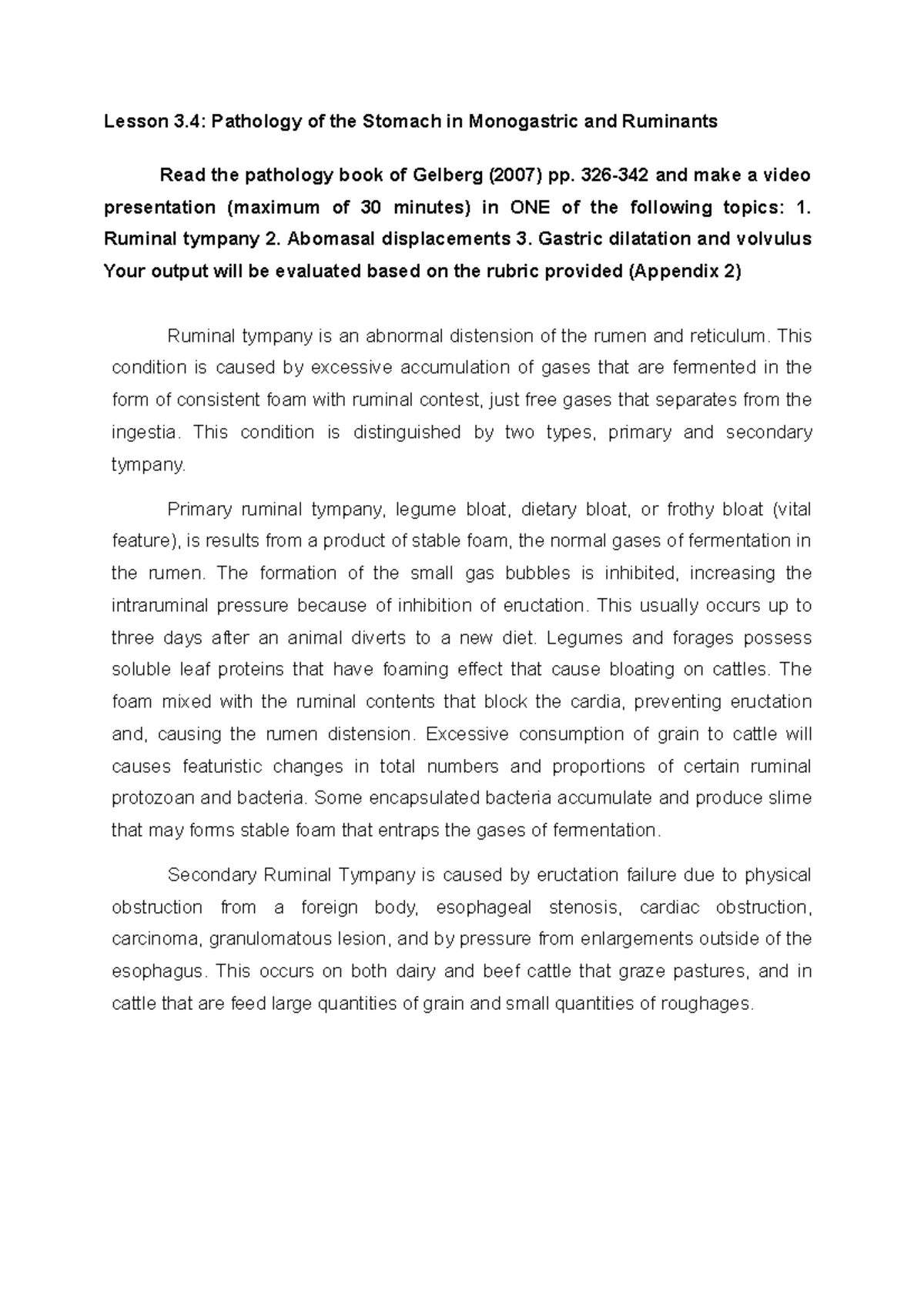 Pathology of the Stomach in Monogastric and Ruminants - Veterinary ...