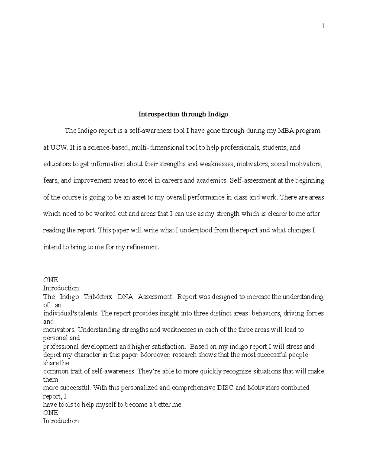 Indigo assignment - Introspection through Indigo The Indigo report is a ...