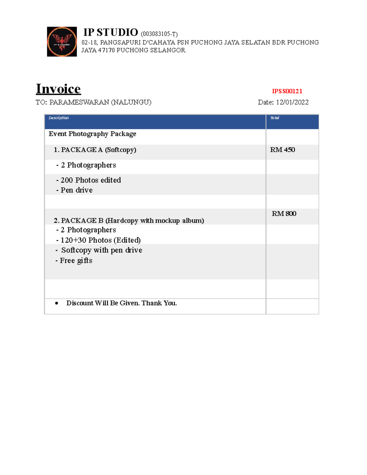 Quotation - Accounting materials - IP STUDIO (003083105-T) 02-18, PANGSAPURI D'CAHAYA PSN ...