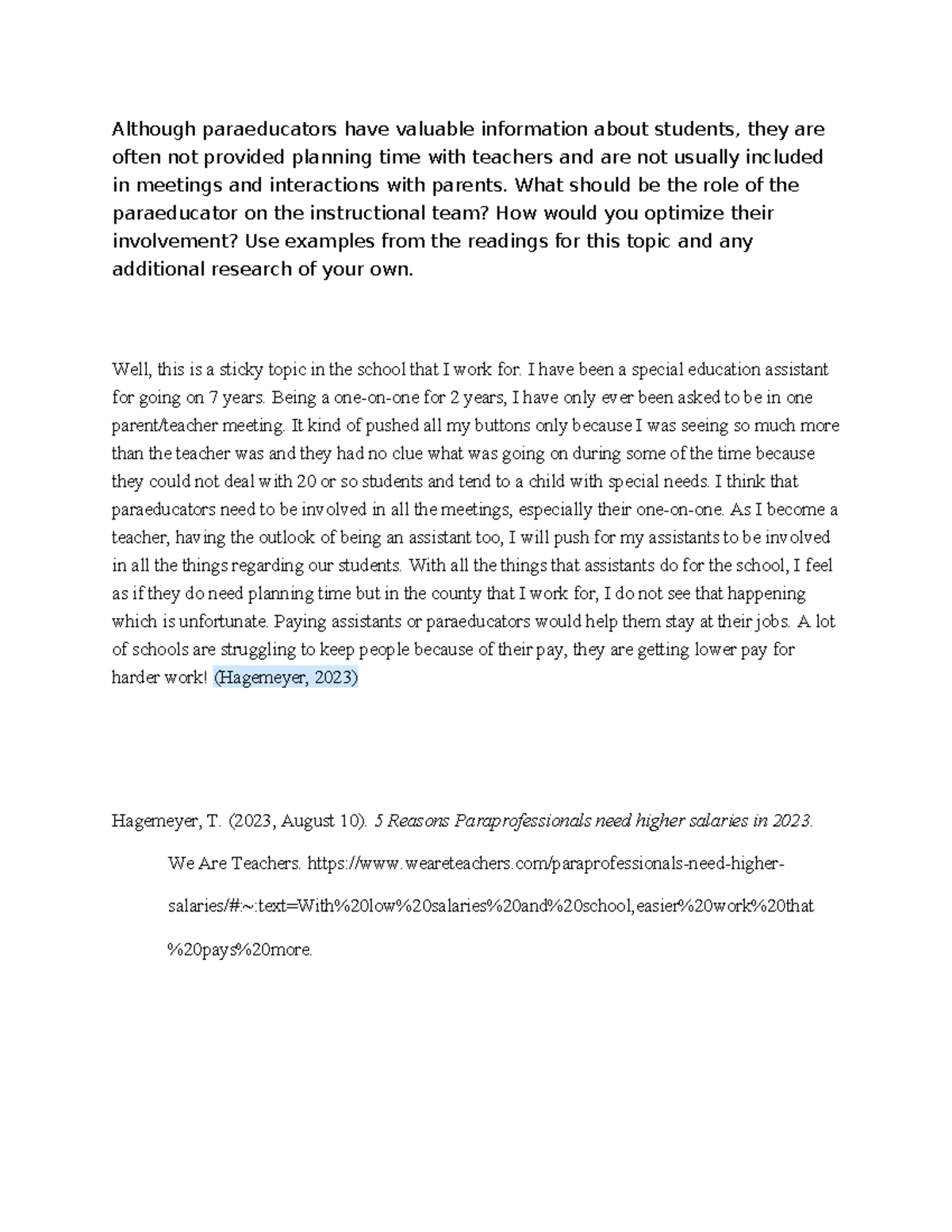 Topic 5 sped 310 dq 2 - Although paraeducators have valuable ...