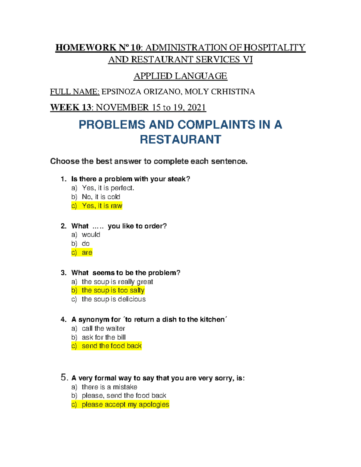 Homework Nº 10 - ................. - HOMEWORK Nº 10 : ADMINISTRATION OF ...