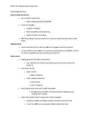 MCHE 3920 Ch. 27 Notes - Manufacturing Process Choice and Process ...