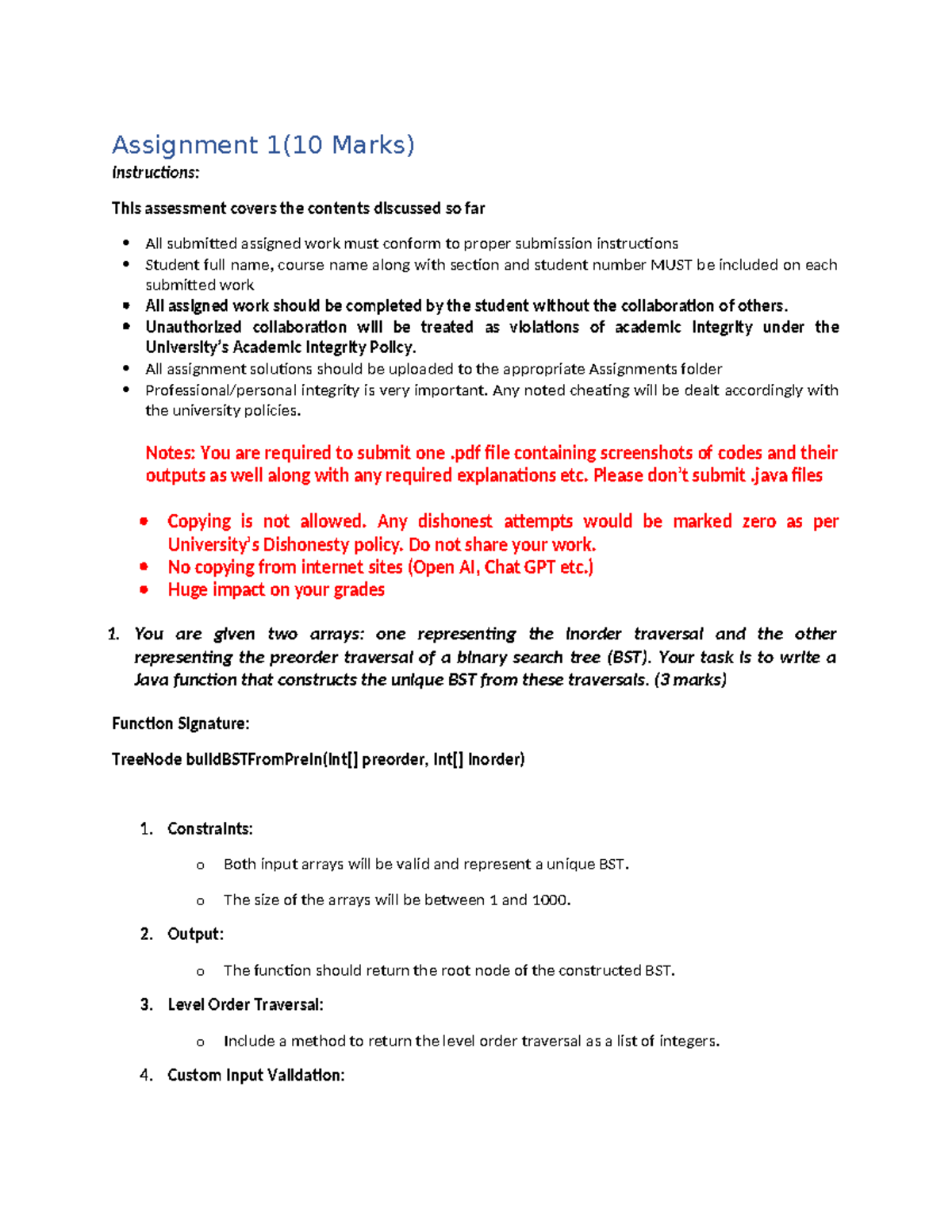 Assignment 1 - Unauthorized collaboration will be treated as violations ...