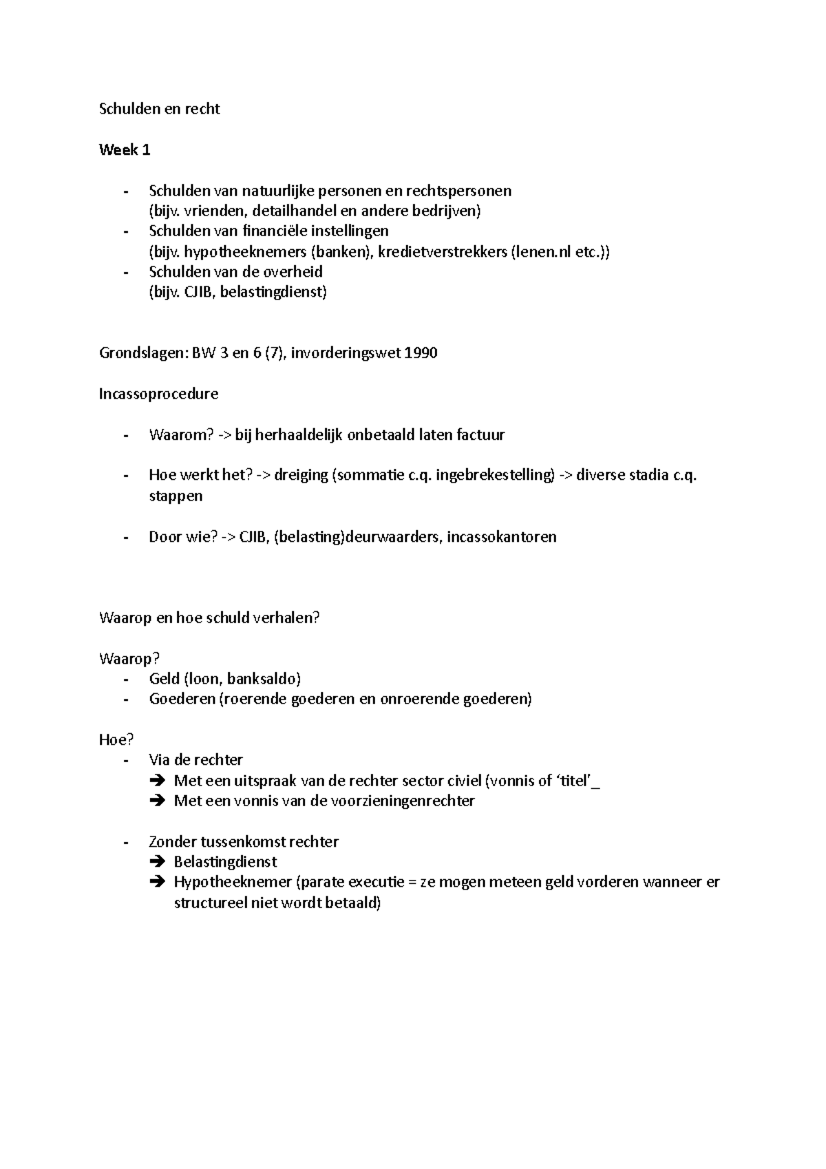 Schulden en recht webcolleges - Schulden en recht Week 1 - Schulden van ...