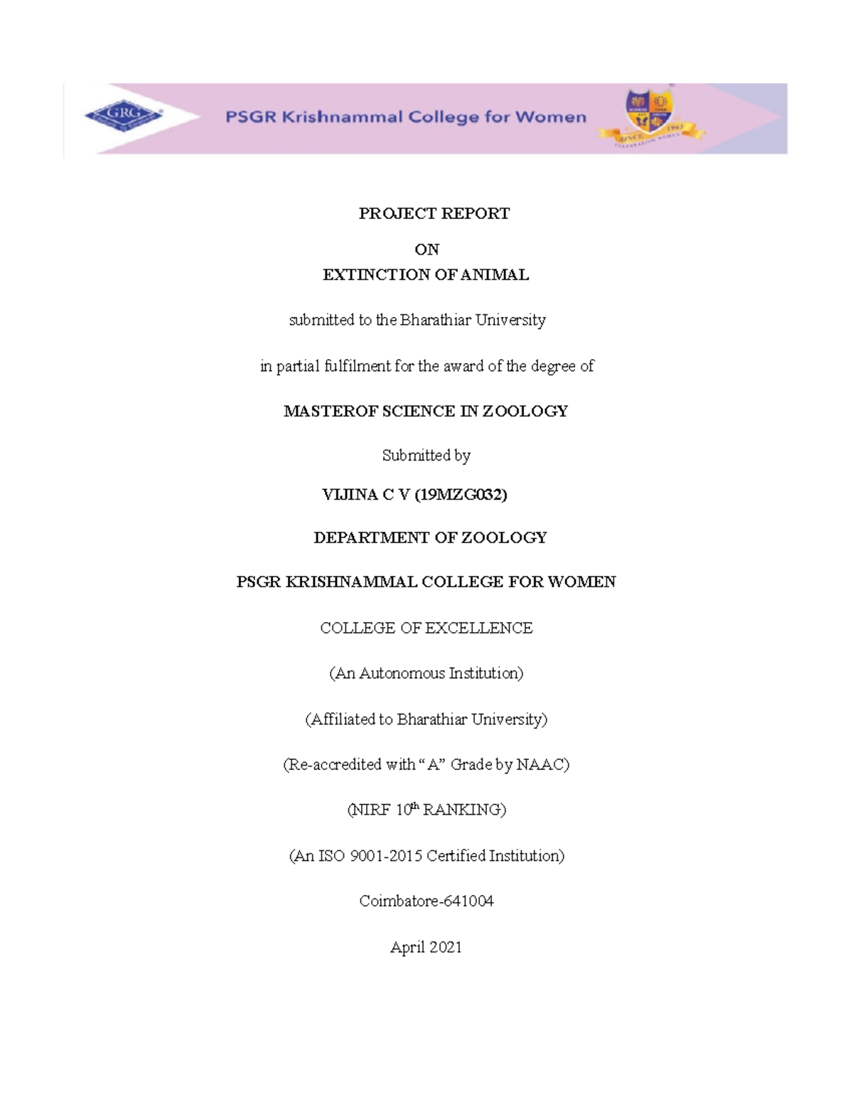 Endangered animals - PROJECT REPORT ON EXTINCTION OF ANIMAL submitted ...