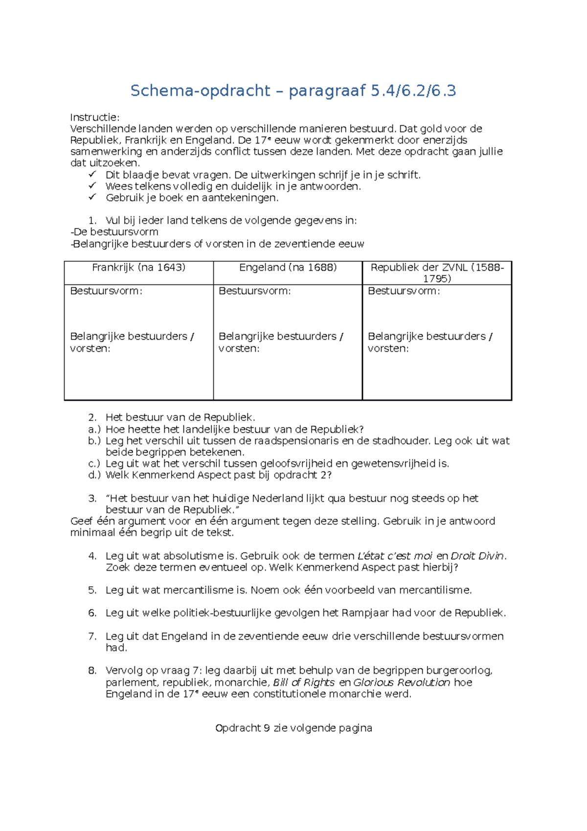 2A. Schema paragraaf 5.4 6.2 6.3 zonder antw - Schema-opdracht ...
