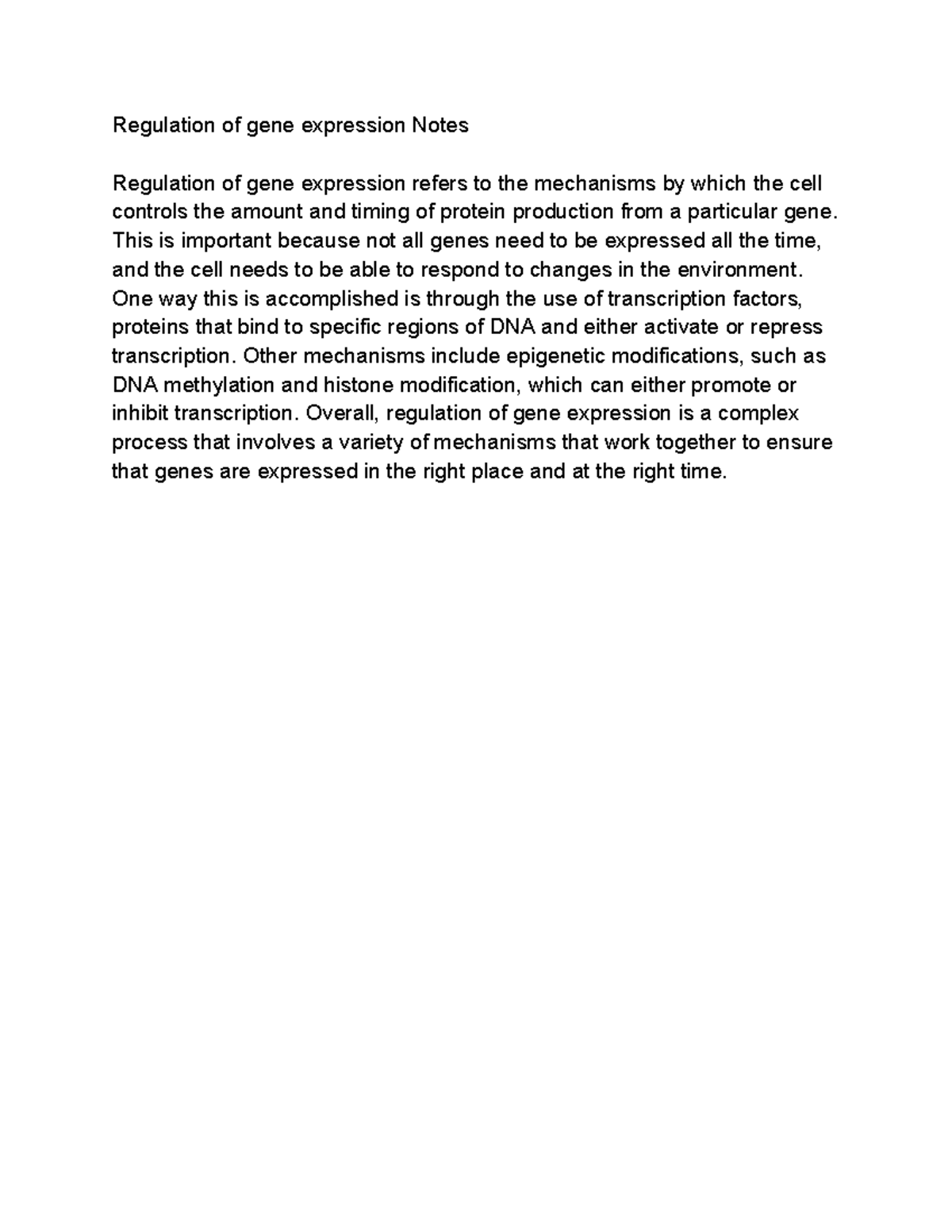 AP Biology Regulation of gene expression Notes - Regulation of gene ...