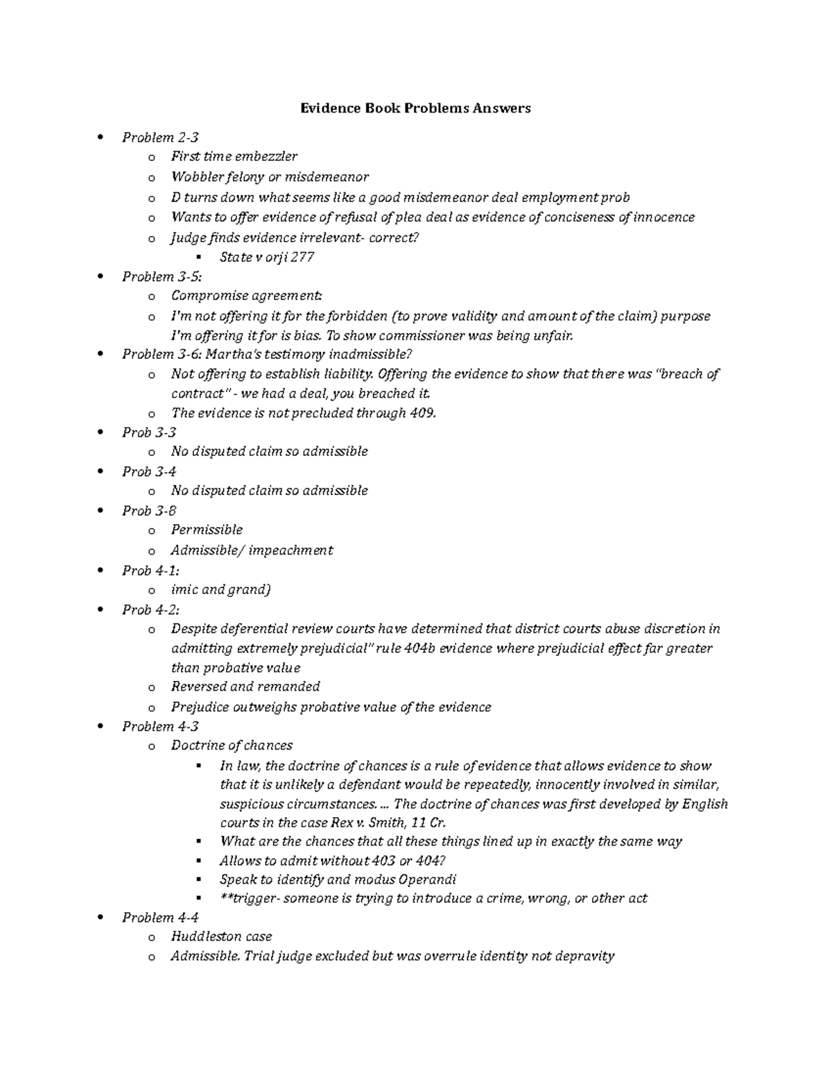 Evidence Book Problems Answers - To show commissioner was being unfair ...