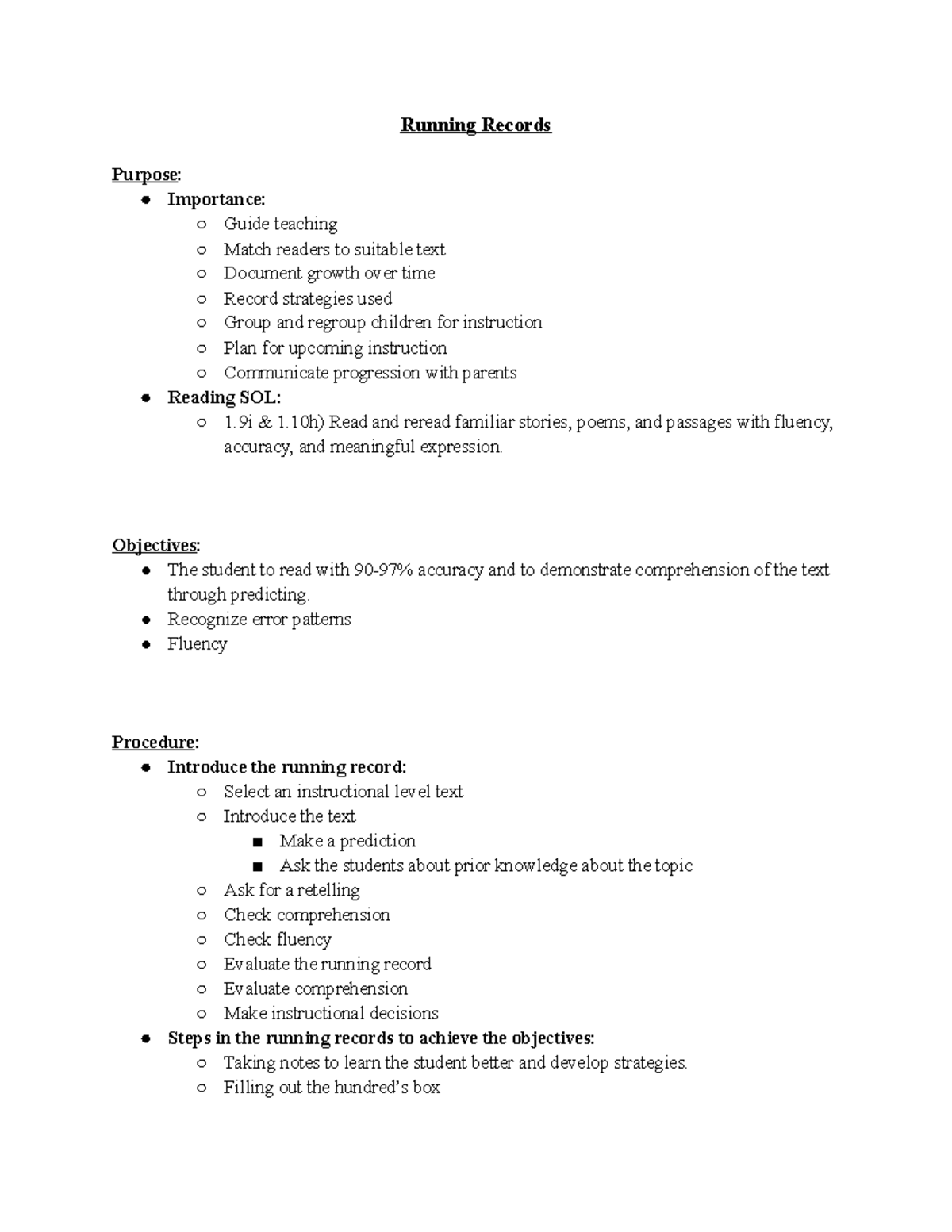 Running Records-docx - Running Records Purpose: Importance: Guide ...