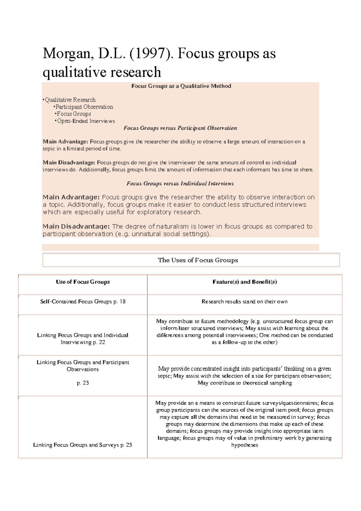Morgan - Summary Focus Groups - Morgan, D. (1997). Focus groups as ...