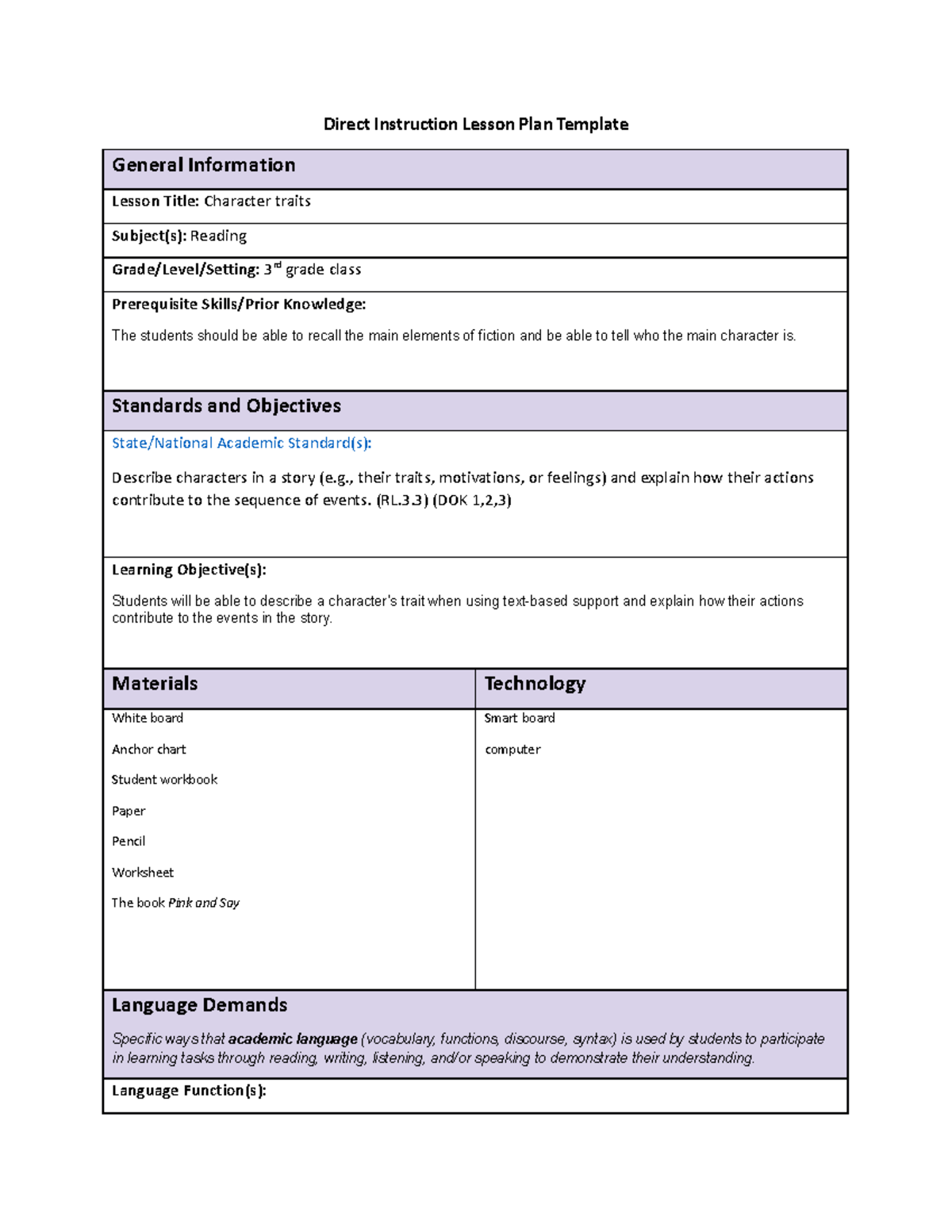 Task for C 909 - Lesson plan - Direct Instruction Lesson Plan Template ...
