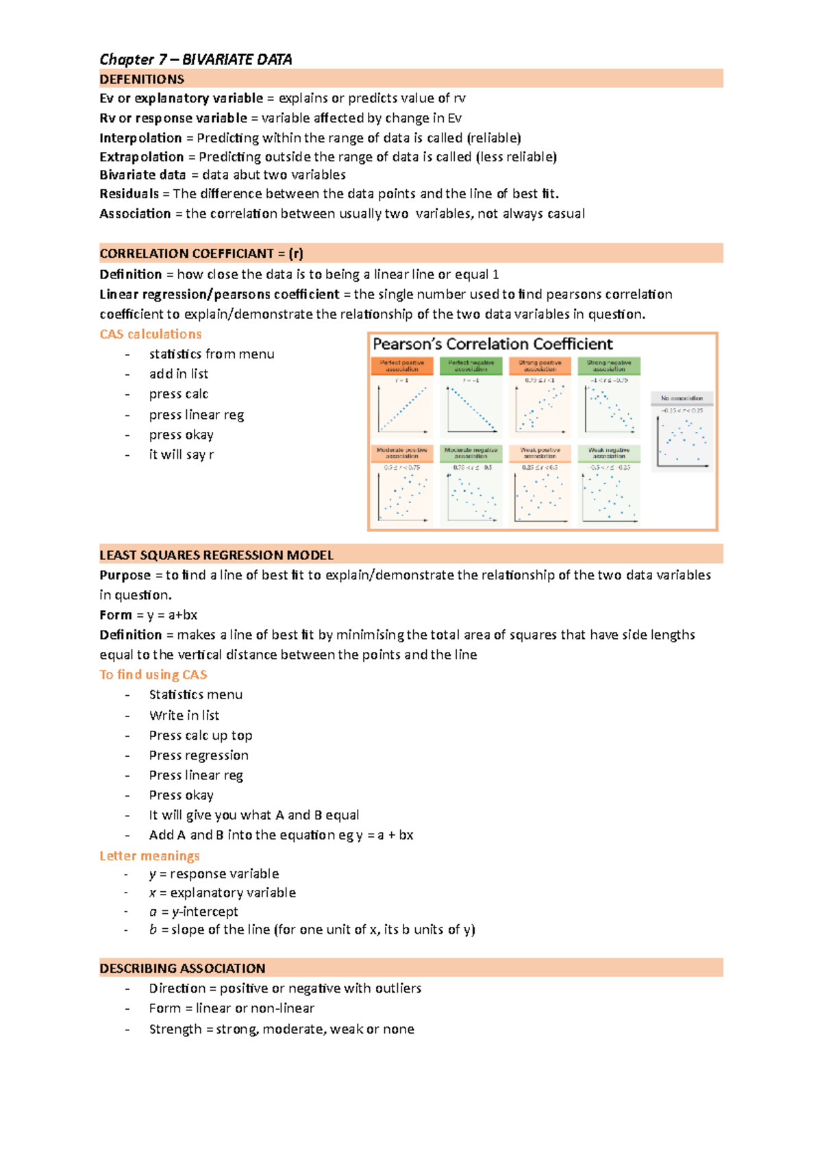 UNIT 6 bivariate data - good - Chapter 7 – BIVARIATE DATA DEFENITIONS ...