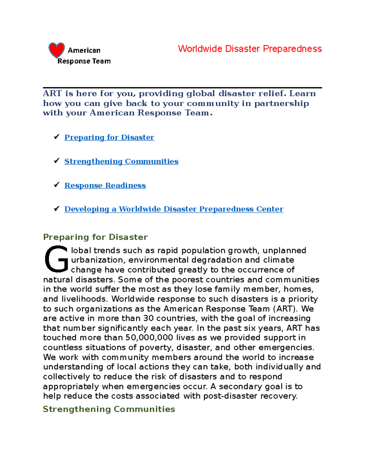 Exp22 Word Ch05 ML Response - Worldwide Disaster Preparedness ART is ...