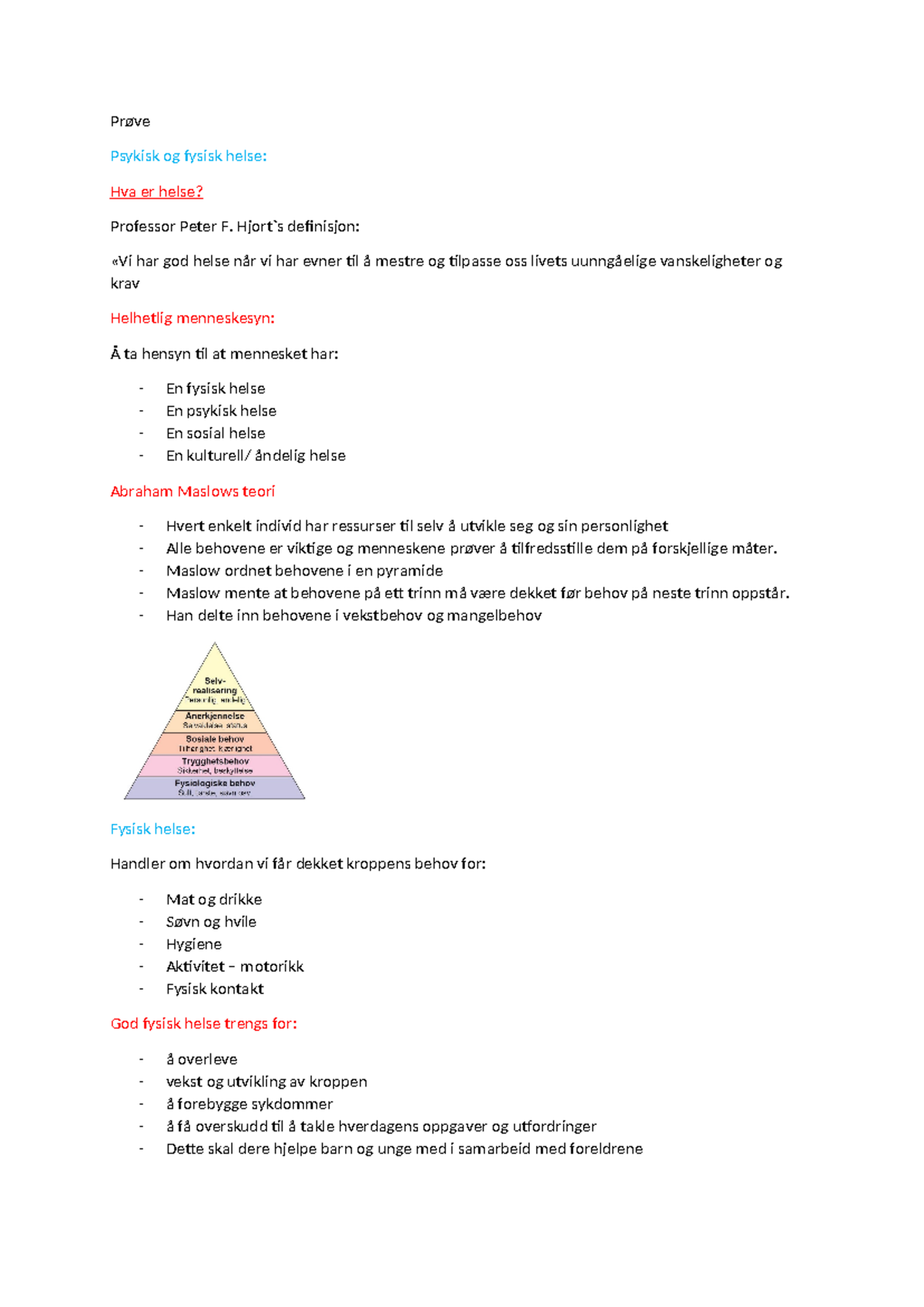 Prøve psykisk og fysiske behov barn og unge - Prøve Psykisk og fysisk ...