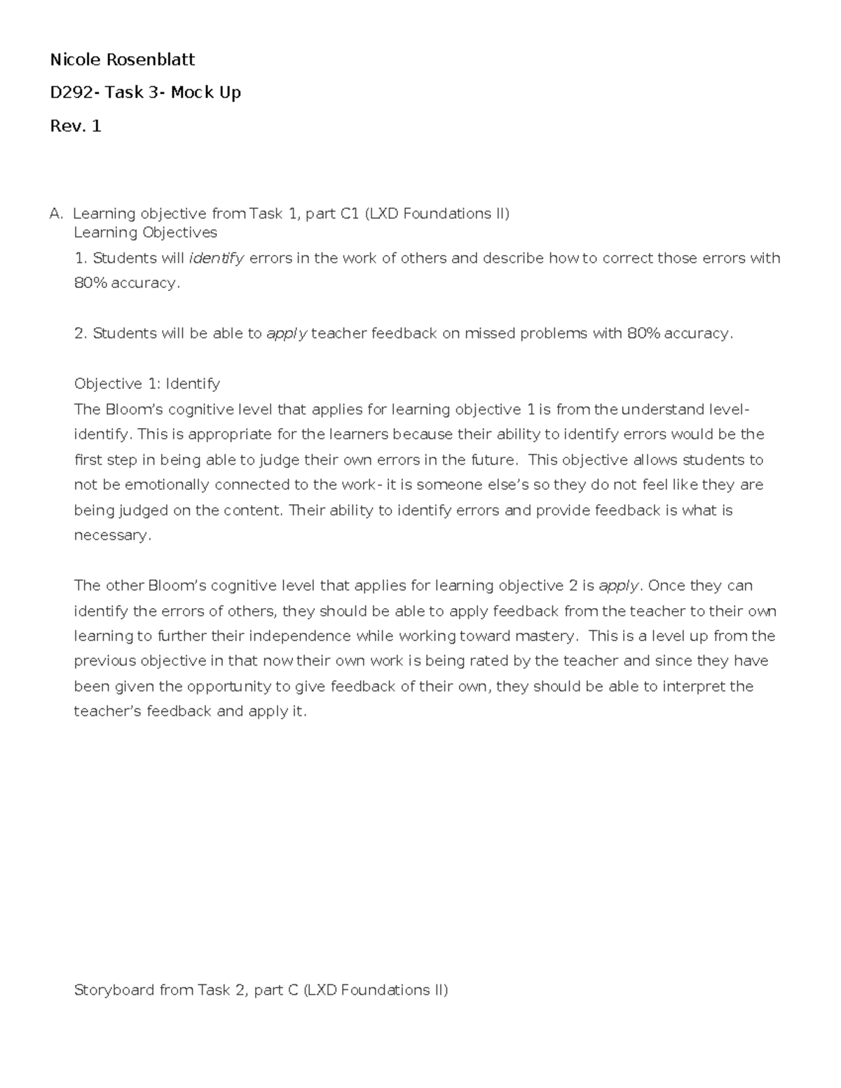 D292 Task 3- Mock Up - Passed. - Nicole Rosenblatt D292- Task 3- Mock ...