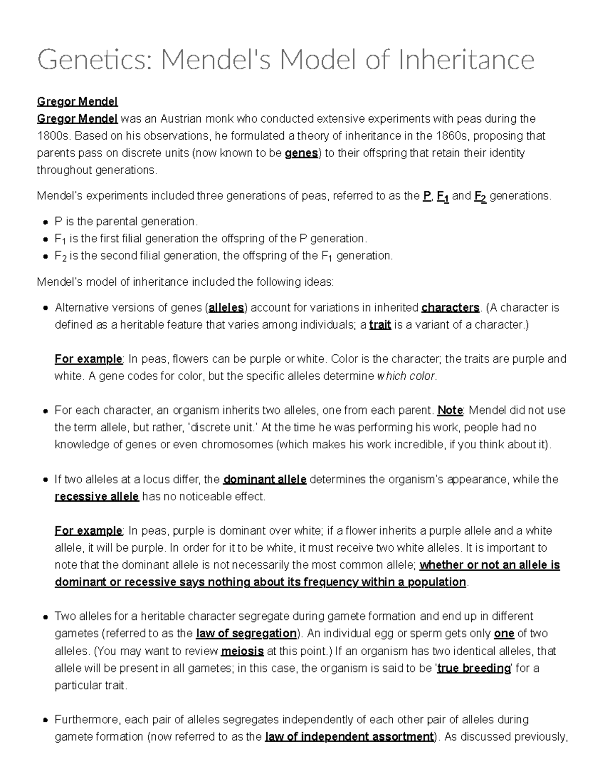 Genetics Mendel's Model of Inheritance Gen Biology Intro to the Cell ...