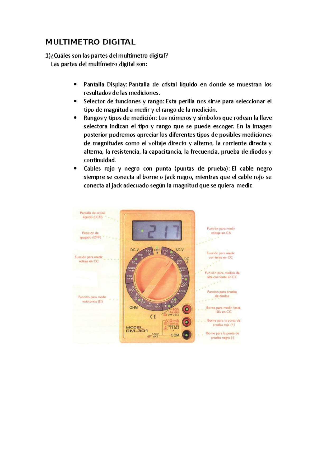 Electricidad Y Magnetismo LAB1 - MULTIMETRO DIGITAL 1)¿Cuáles son las ...
