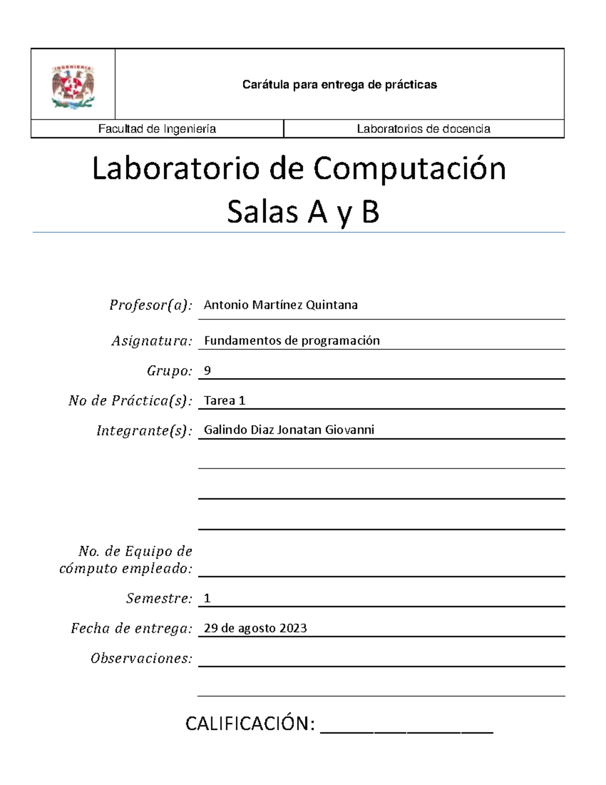 Tarea 1 - fkfkkf - Carátula para entrega de prácticas Facultad de ...