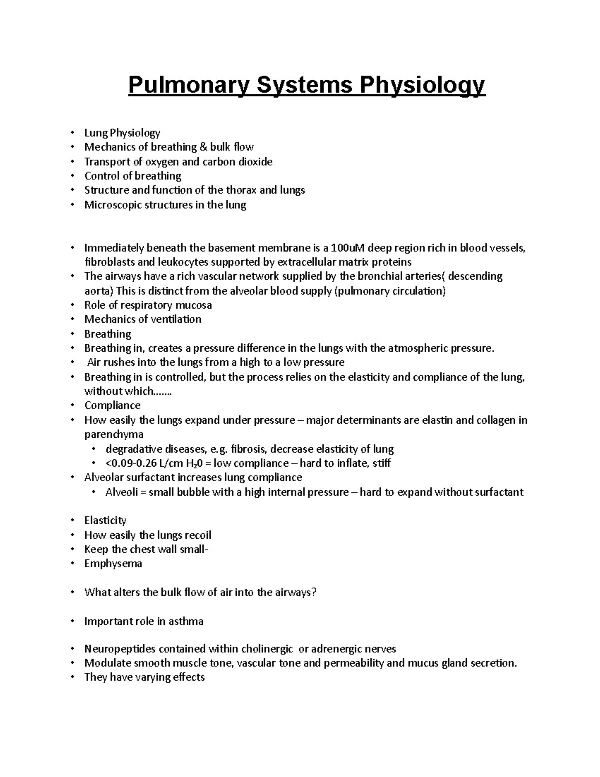 Pulmonary Systems Physiology - Pulmonary Systems Physiology Lung ...