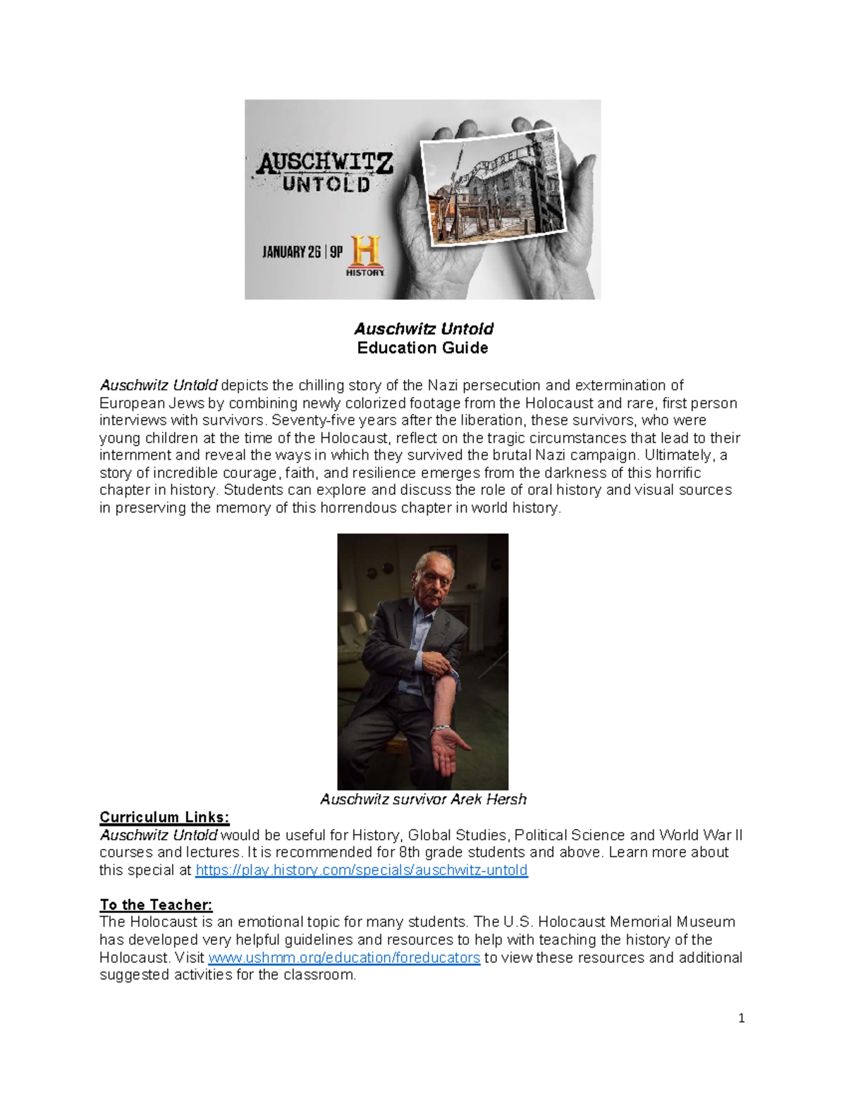 Auschwitz Untold Study Guide - 1 Auschwitz Untold Education Guide ...