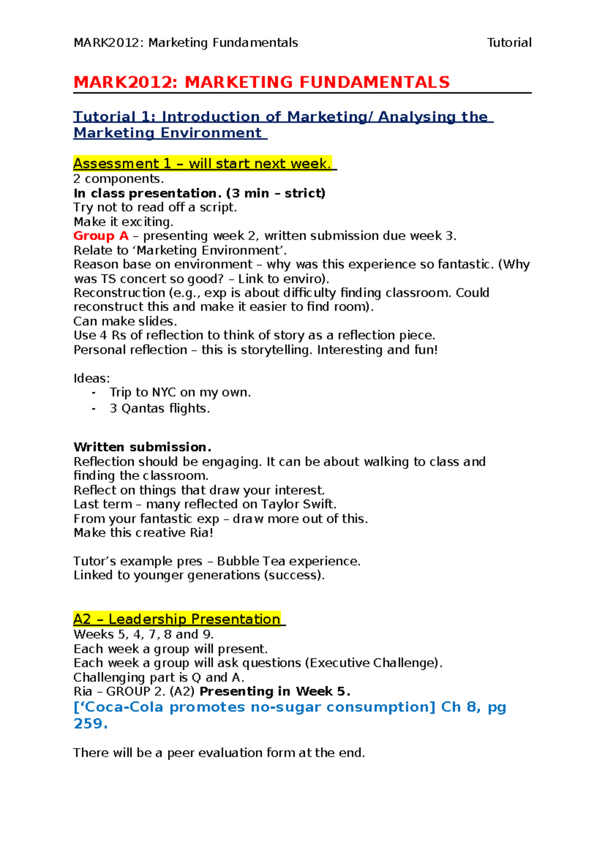 Tutorial - MARK2012: Marketing Fundamentals Tutorial MARK2012 ...