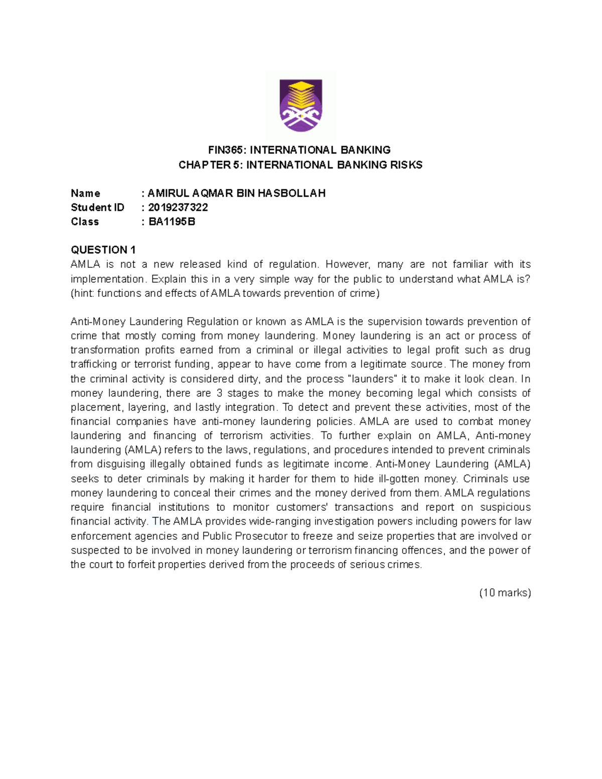 TASK 5.3 5.4 International Banking Risks - FIN365: INTERNATIONAL ...