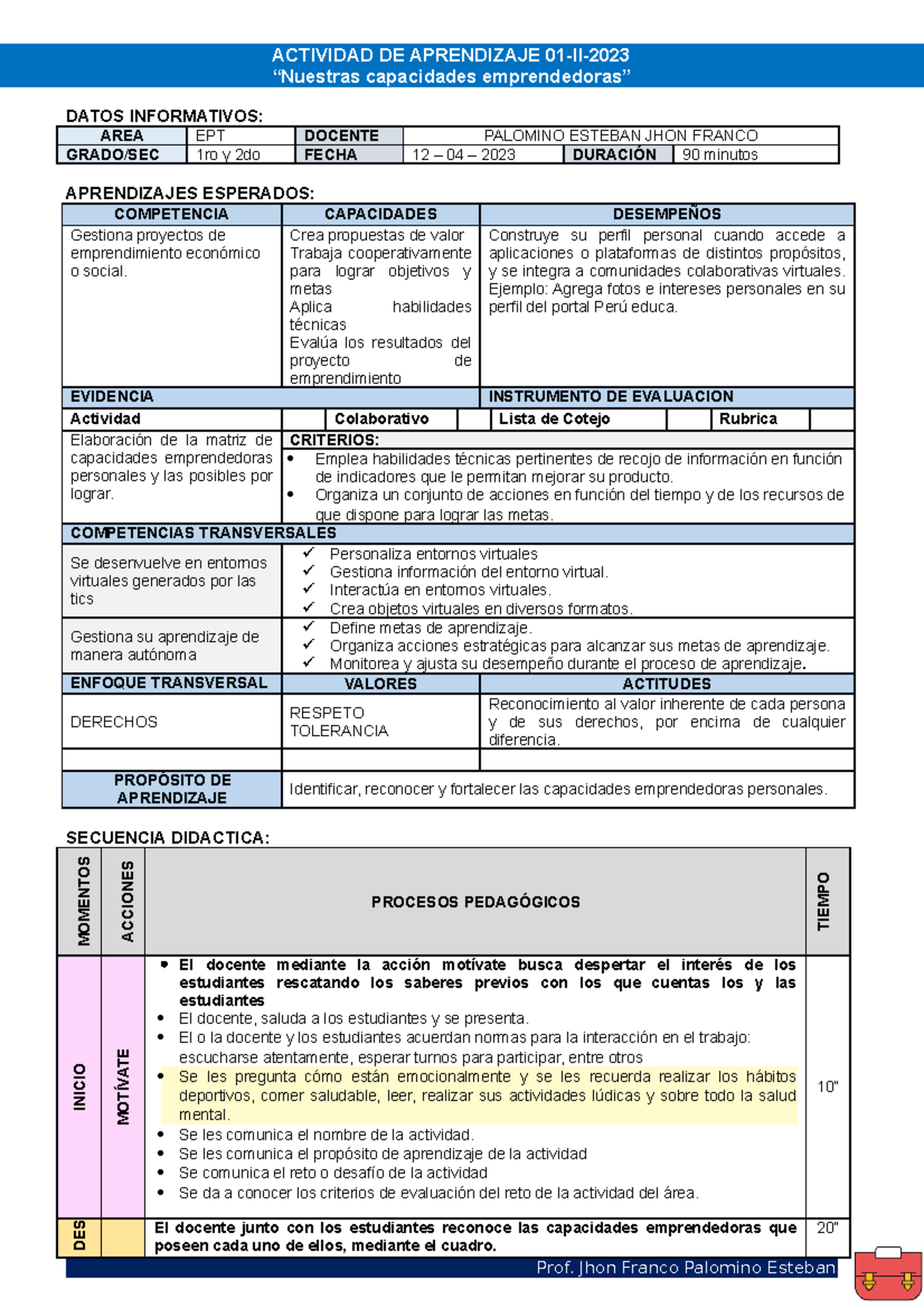 EPT Act 02 - Exp 2- 12-2023 - ACTIVIDAD DE APRENDIZAJE 01-II- “Nuestras capacidades ...