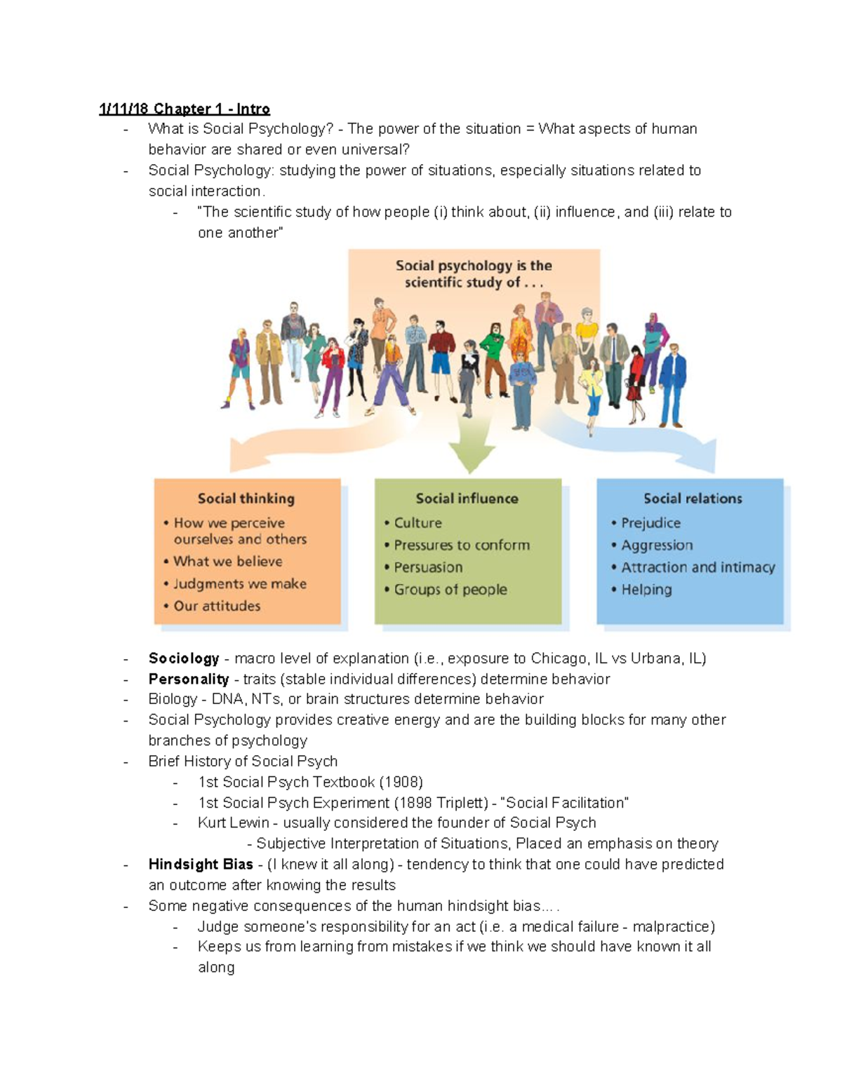Social Psych Notes - 1/11/18 Chapter 1 - Intro - What is Social ...