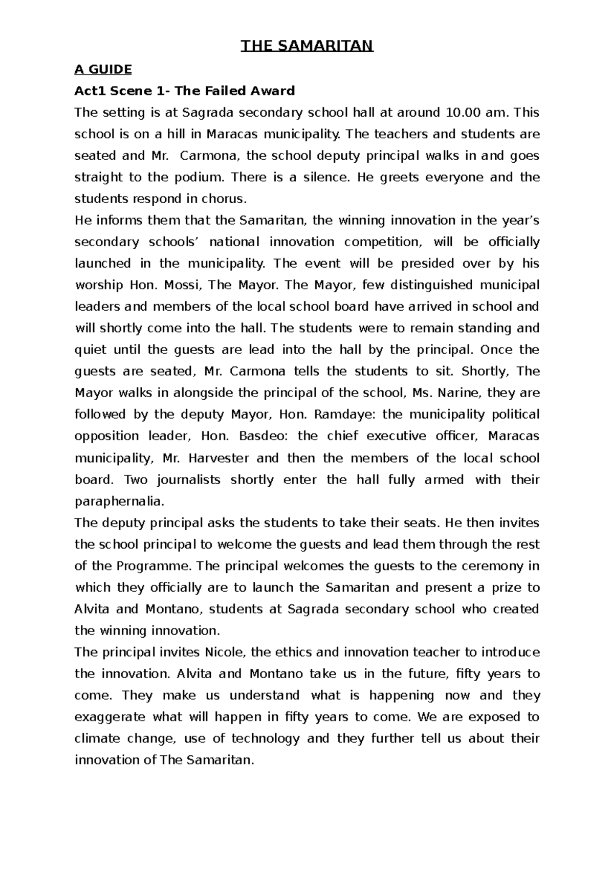 THE Samaritan Guide - THE SAMARITAN A GUIDE Act1 Scene 1- The Failed ...
