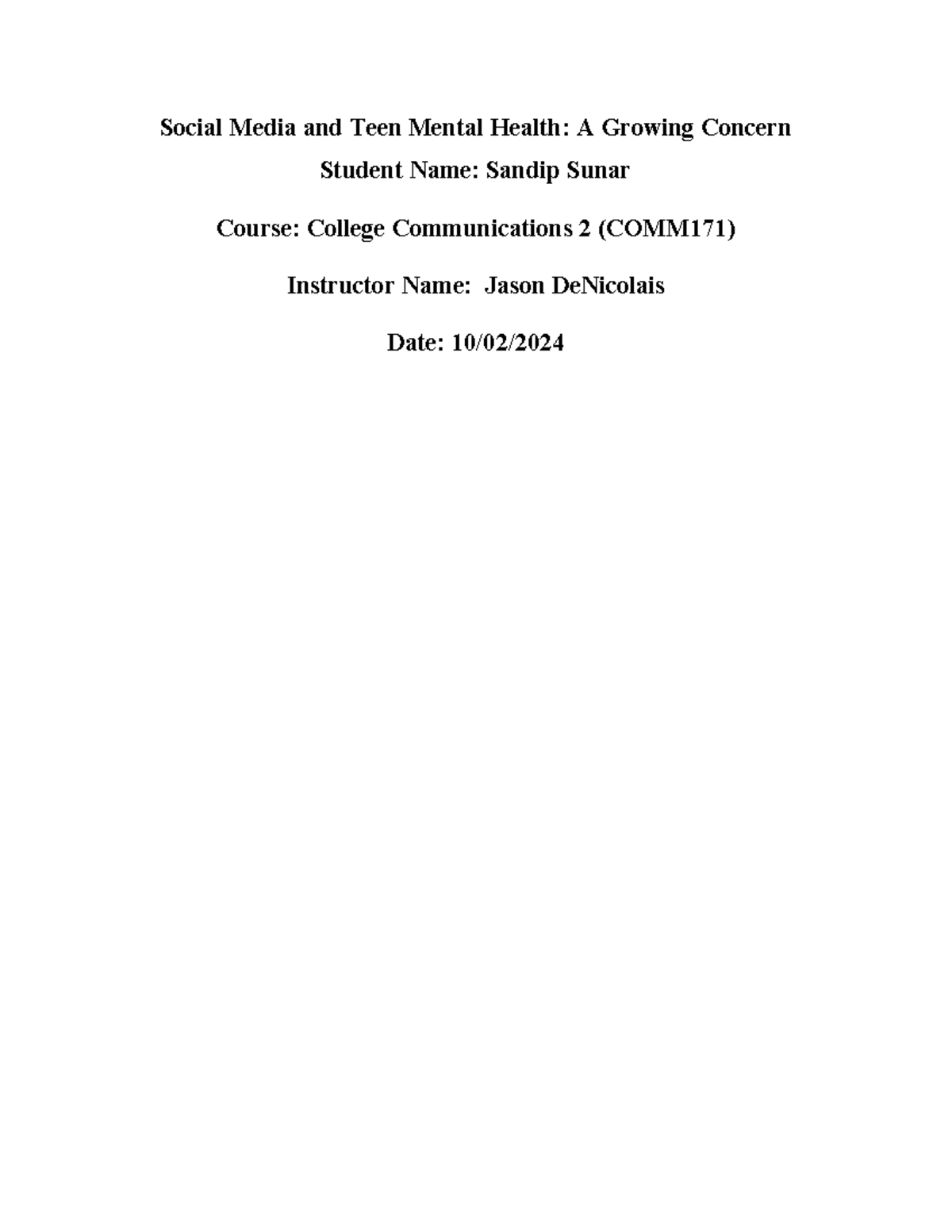 Project 1 essay - Social Media and Teen Mental Health: A Growing ...