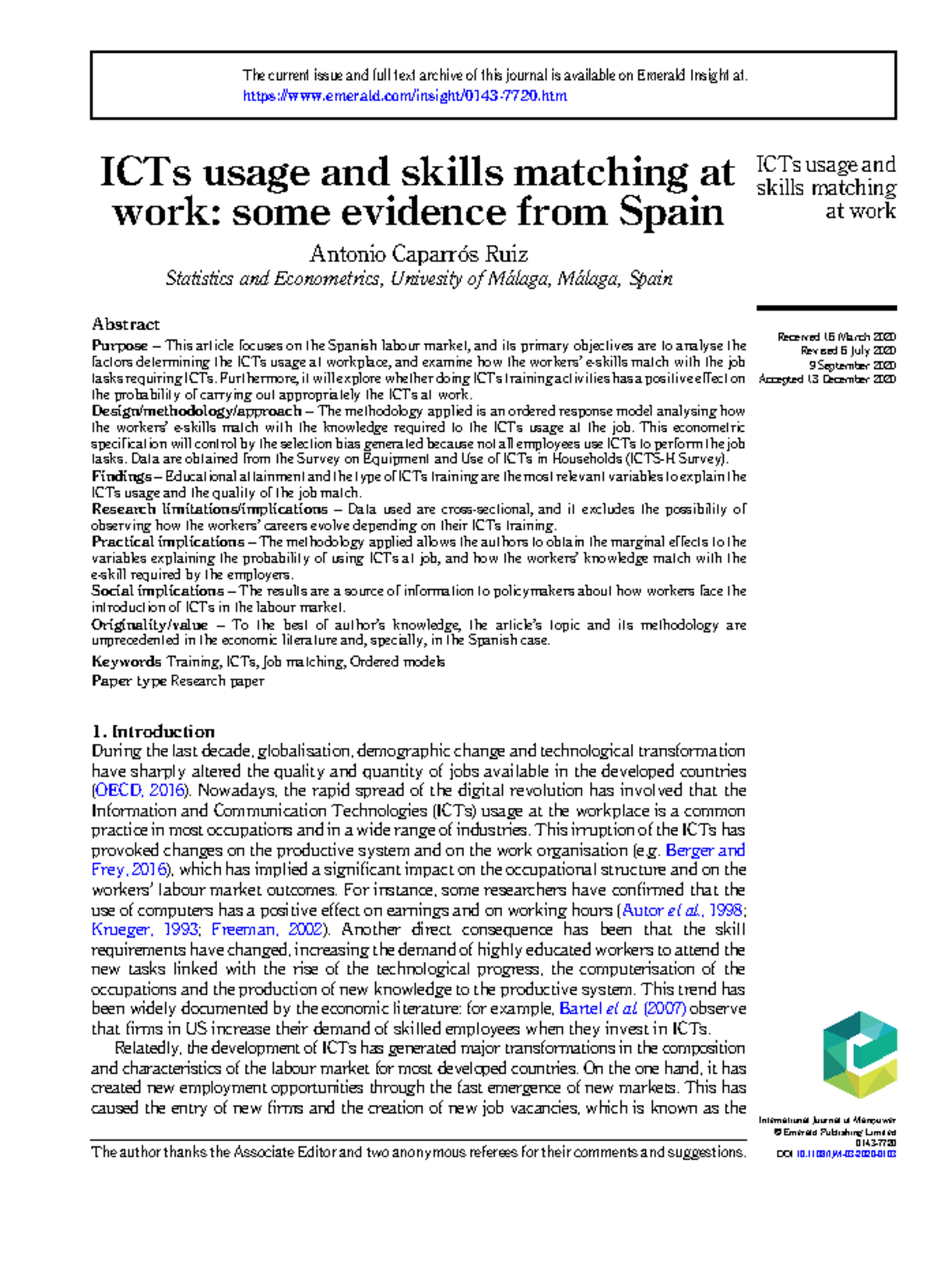 ICT effect in work labour force - ICTs usage and skills matching at ...