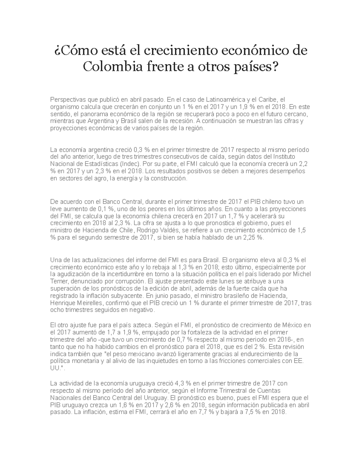Complemento PIB - ninguna - ¿Cómo está el crecimiento económico de Colombia frente a otros ...