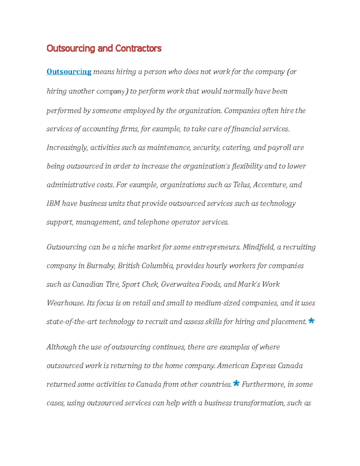 Outsourcing and Contractors - Outsourcing and Contractors Outsourcing ...