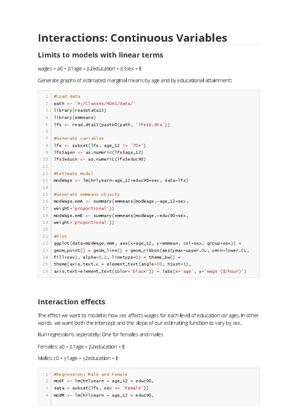 Module 4 - Interactions Continuous Variables - Interactions: Continuous Variables Limits to ...