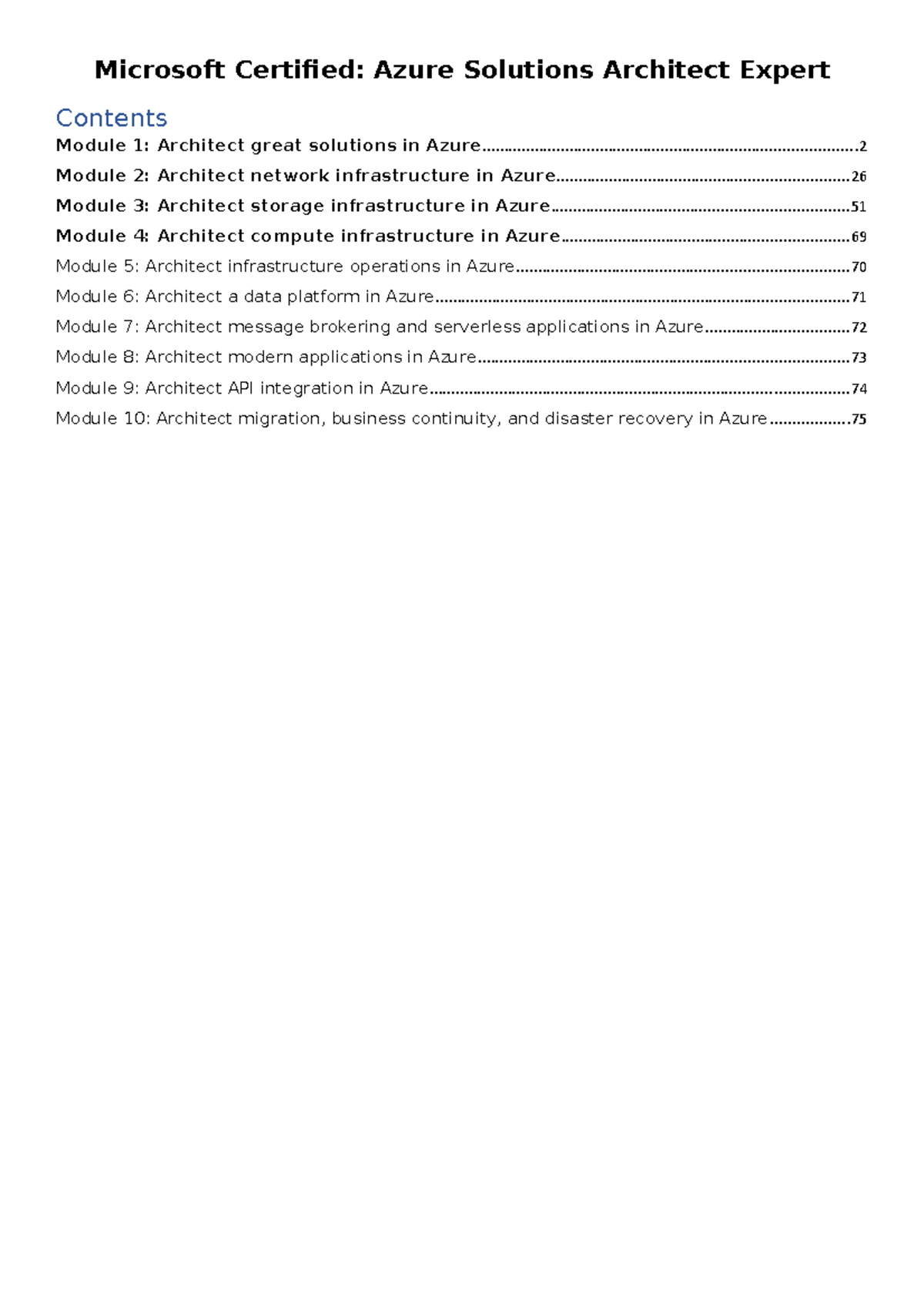 Microsoft Certified Azure Solutions Architect Expert - - Studocu