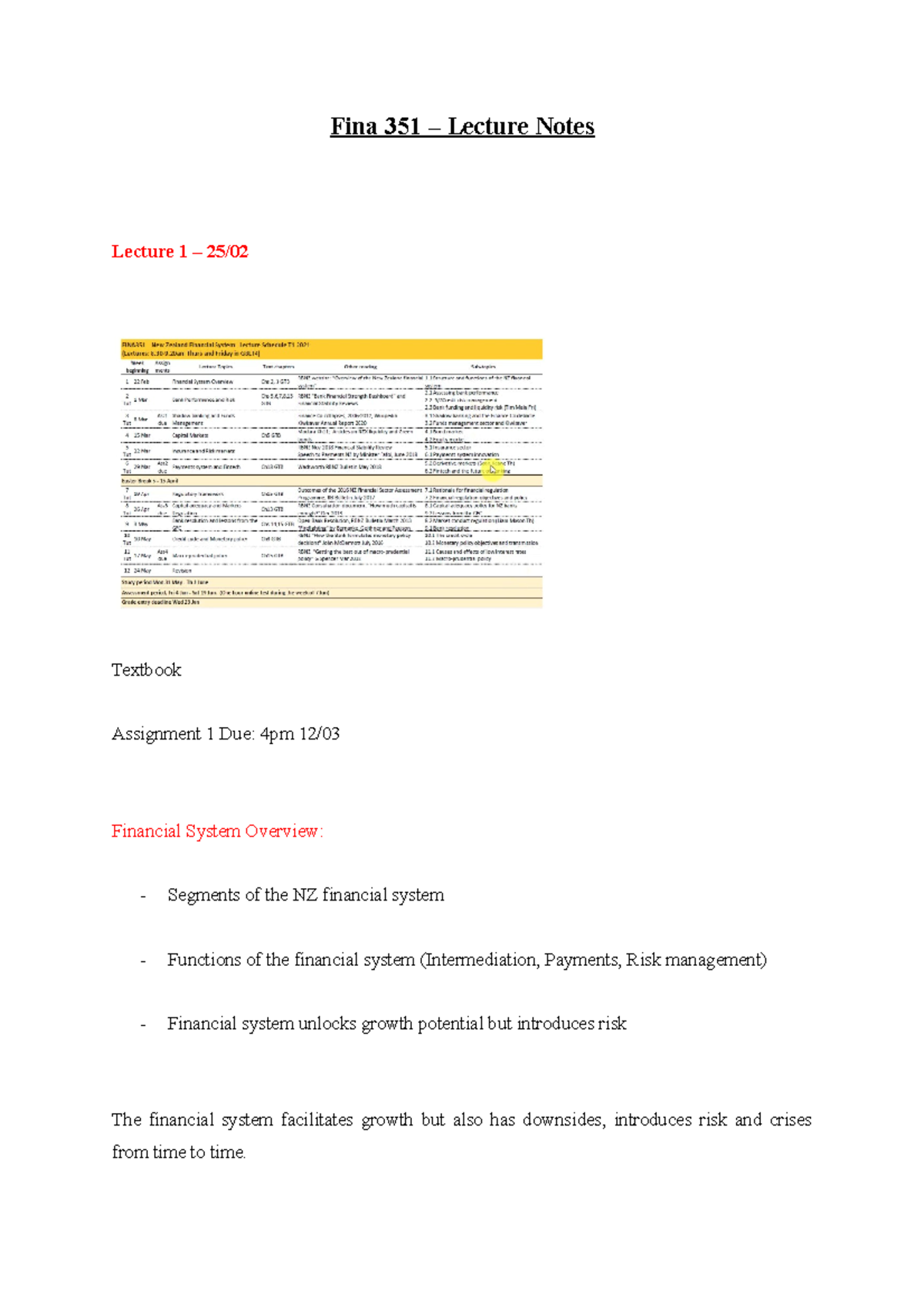 Fina 351 lecture notes - Fina 351 – Lecture Notes Lecture 1 – 25 ...