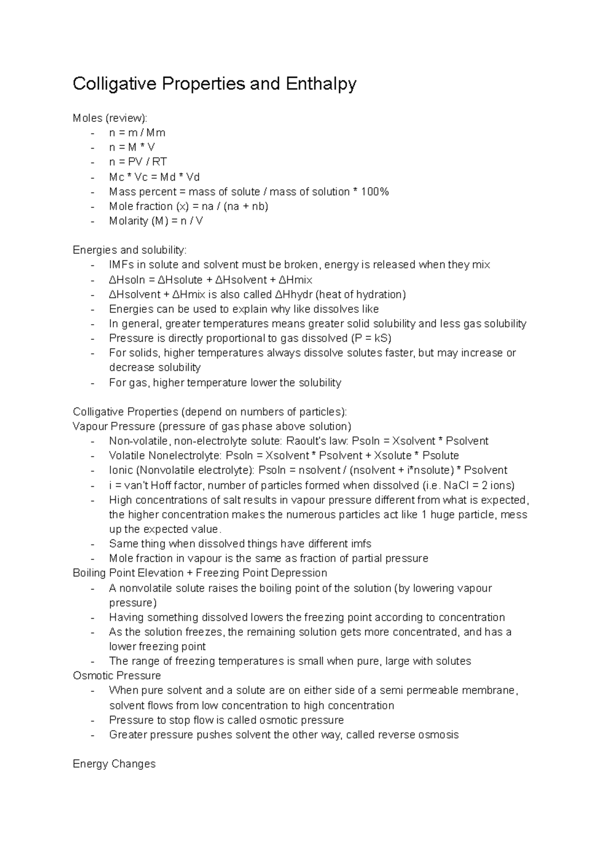 AP Chemistry review notes for FIRST YEAR GENERAL CHEM - Colligative ...
