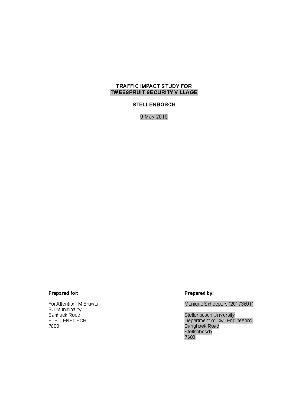 Traffic Impact Study Report - TRAFFIC IMPACT STUDY FOR TWEESPRUIT ...