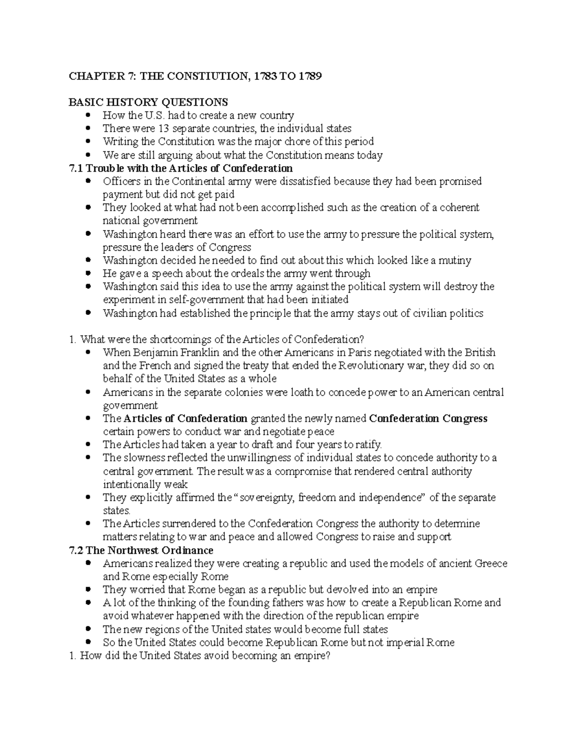 CH 7 The Constitution - CH 7 Notes - CHAPTER 7: THE CONSTIUTION, 1783 ...