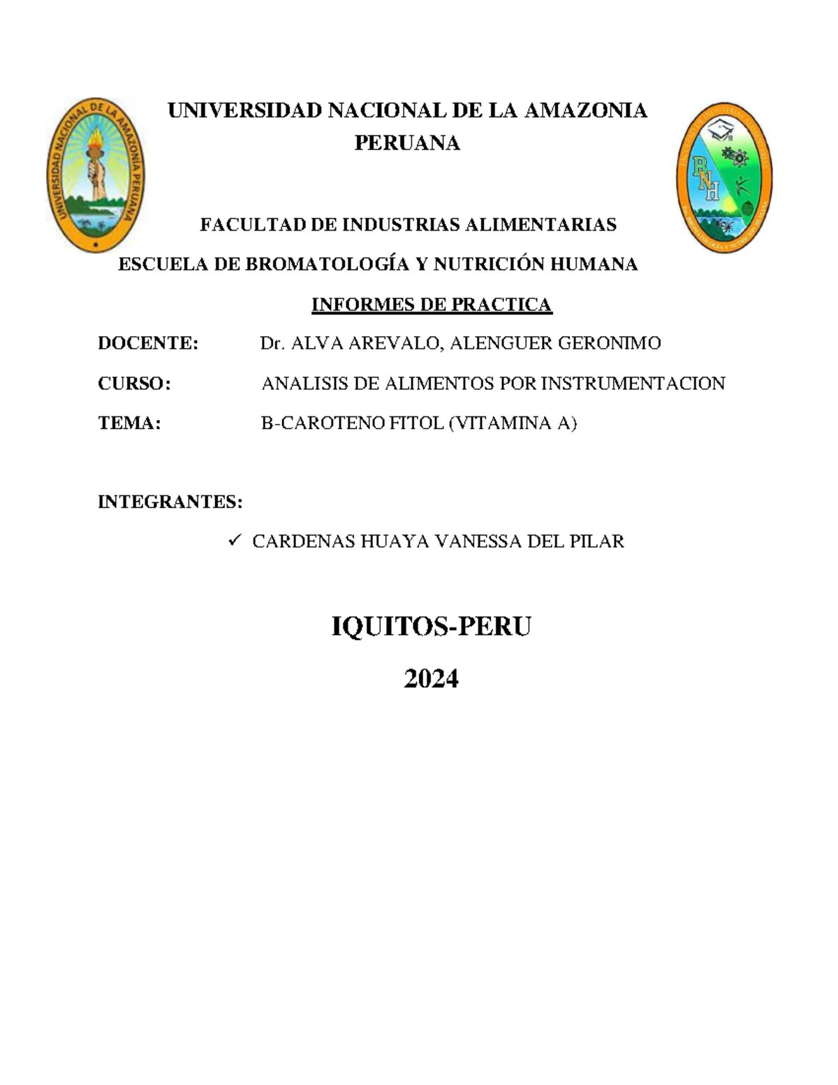 Informe análisis - muy interesante - UNIVERSIDAD NACIONAL DE LA AMAZONIA PERUANA FACULTAD DE ...