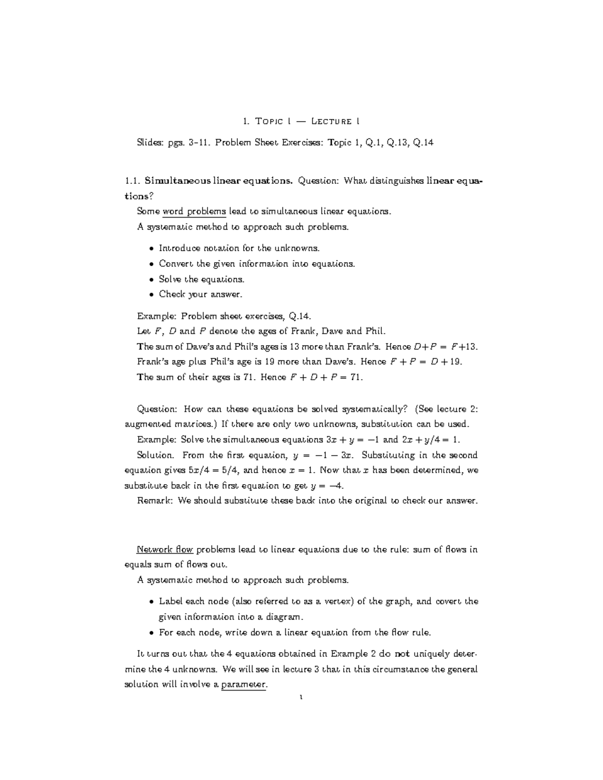 Compiled Linear Algebra Summary Notes 1 1 — Lecture 1 Slides Pgs 3