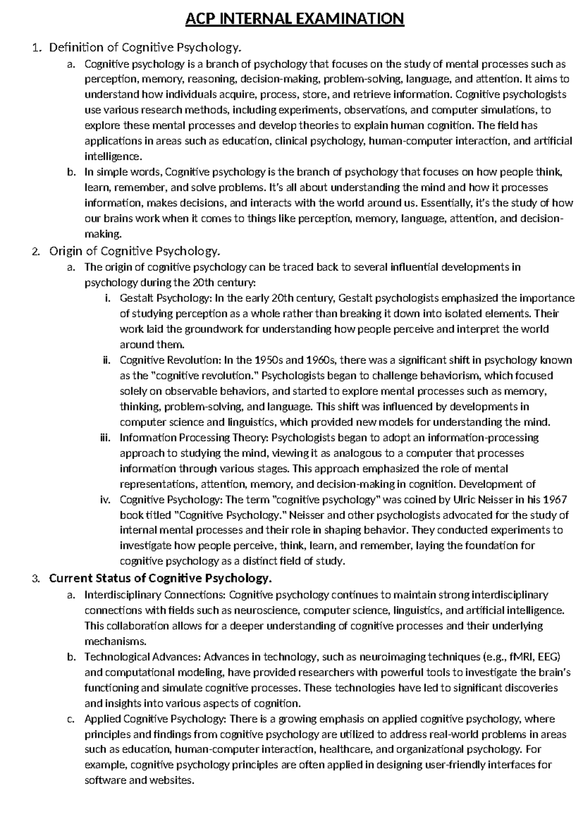 ACP Internal Examination - ACP INTERNAL EXAMINATION 1. Definition of ...