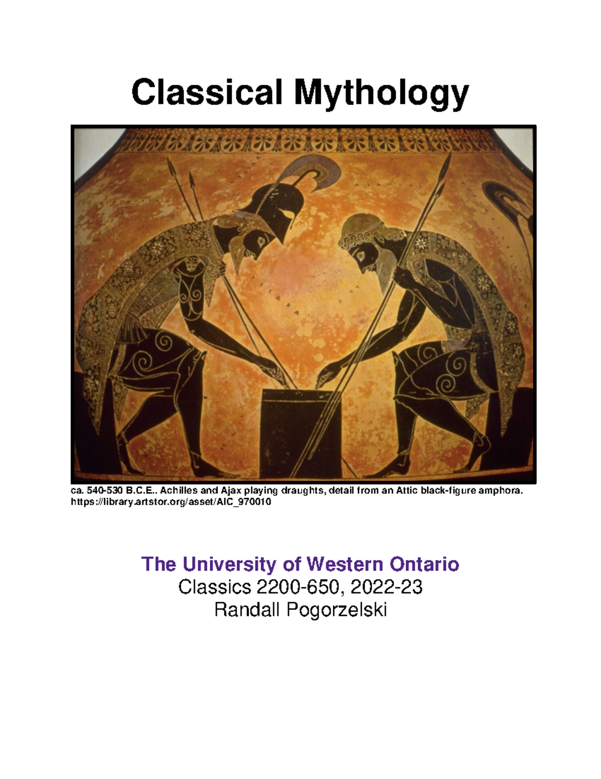 Classics 2200 2022-23 Syllabus - Classical Mythology ca. 540-530 B.C ...