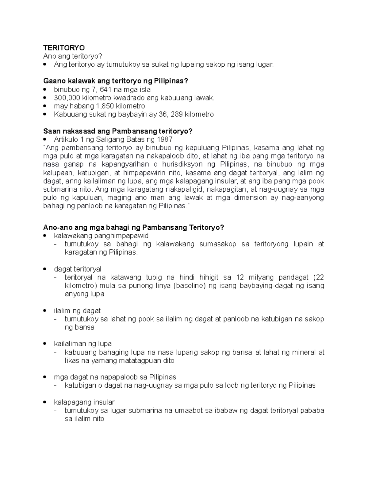 Teritoryo - LPS - TERITORYO Ano ang teritoryo? Ang teritoryo ay ...