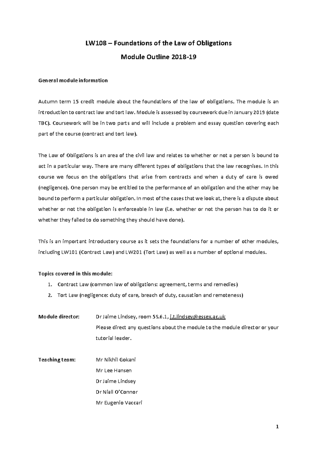 LW108 Module information - 1 LW108 – Foundations of the Law of ...